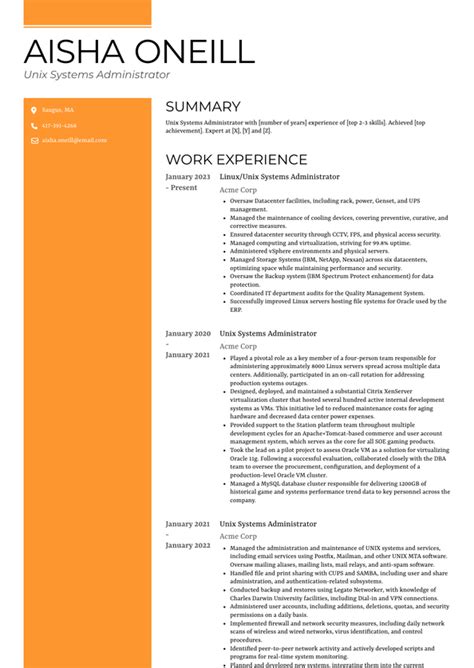 Unix Systems Administrator Resume Examples And Templates Unix Systems Administrator Resume Examples And Templates