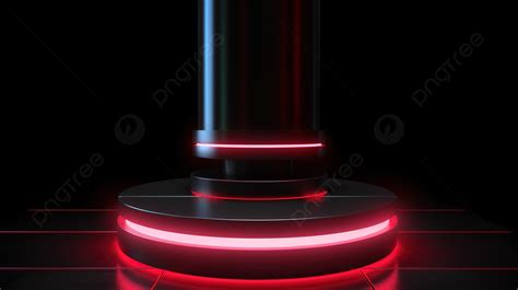 빨간색과 흰색 네온 불빛으로 조명된 검은색 과학 연단의 세련된 3d 모델 검은 연단 3d 스탠드 3d 무대 배경 일러스트 및 사진 무료 다운로드 Pngtree