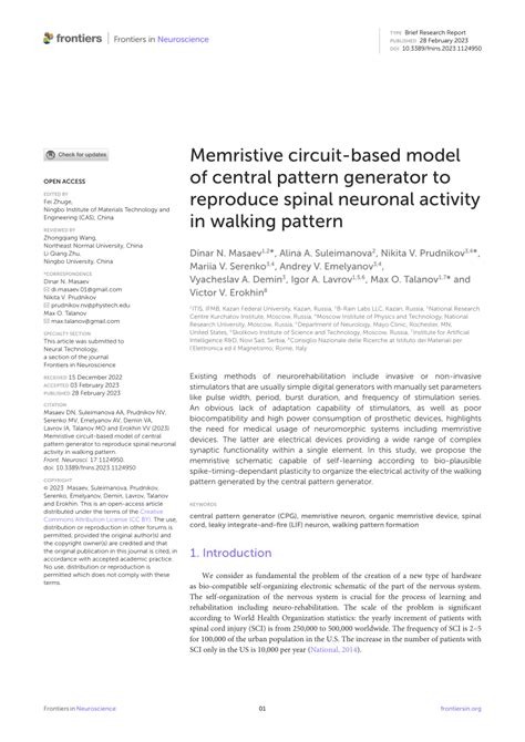 Pdf Memristive Circuit Based Model Of Central Pattern Generator To