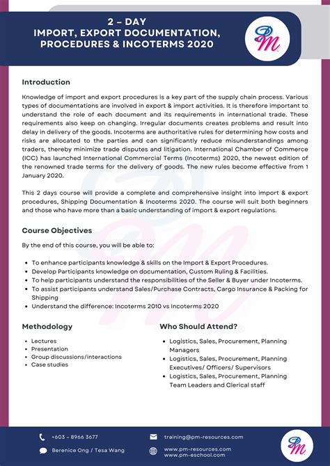 Outline Import Export Documentation Procedures And Incoterms 2020 Pm Eschool