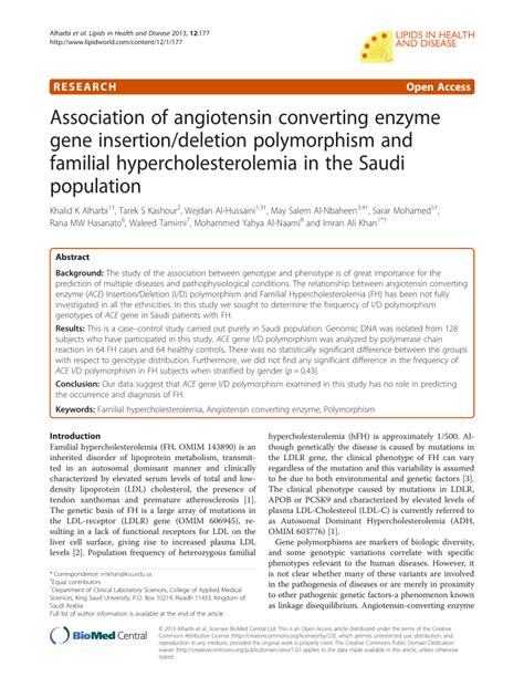 Pdf Association Of Angiotensin Converting Enzyme Gene Insertiondeletion Polymorphism And