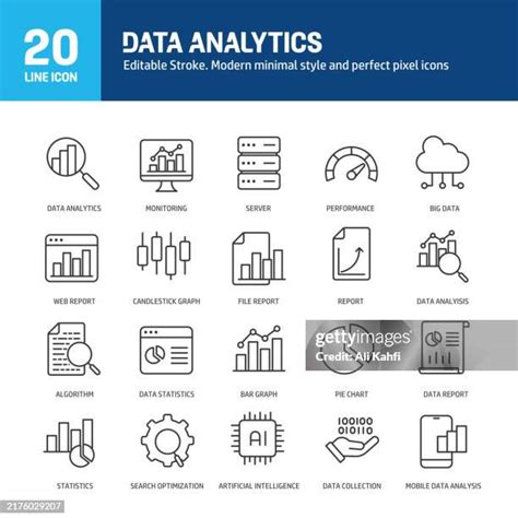 Data Analytics Line Icons Editable Stroke Containing Report Monitoring Analysis Optimization