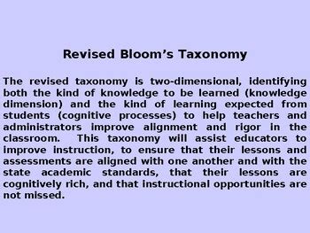 Revised Blooms Taxonomy Knowledge Dimensions PD PPT Editable Resource