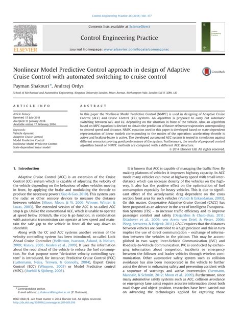 pdf nonlinear model predictive control approach in design of adaptive
