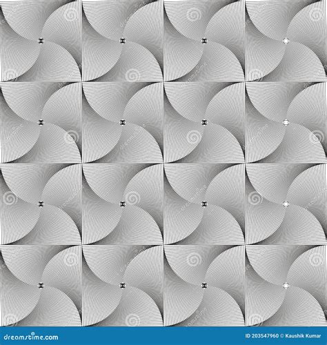 Geometric Concentric Optical Stripe Lines Shape Black And White Ornament Seamless Pattern