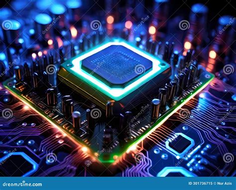 Electronic Circuit Chip Board Covered Wallpaper With Lights Gold Background Stock Illustration