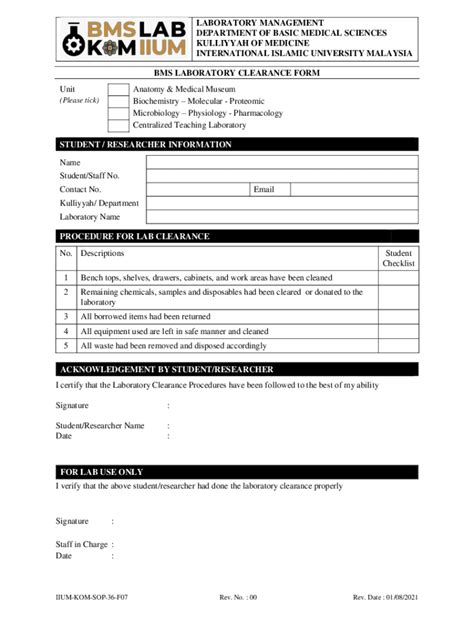 Fillable Online Bms Laboratory Usage Request Form Fax Email Print Pdffiller