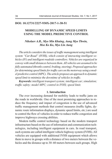 Pdf Modelling Of Dynamic Speed Limits Using The Model Predictive Control