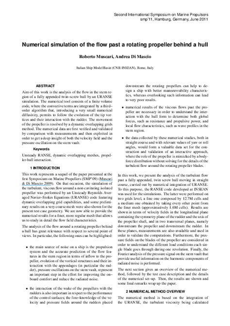 Pdf Numerical Simulation Of The Flow Past A Rotating Propeller Behind A Hull