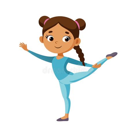Cartoon Girl In Blue Leotard Practicing Ballet Dance Position On White