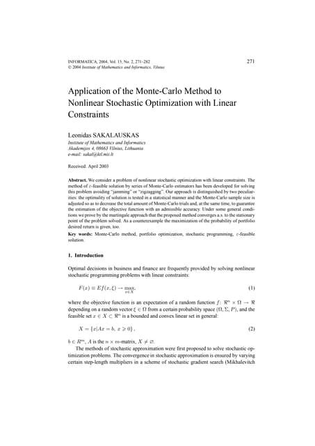 Application Of The Monte Carlo Method To Nonlinear Stochastic