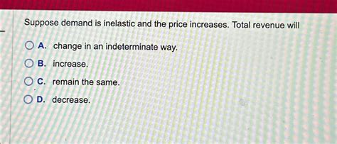 Solved Suppose Demand Is Inelastic And The Price Increases