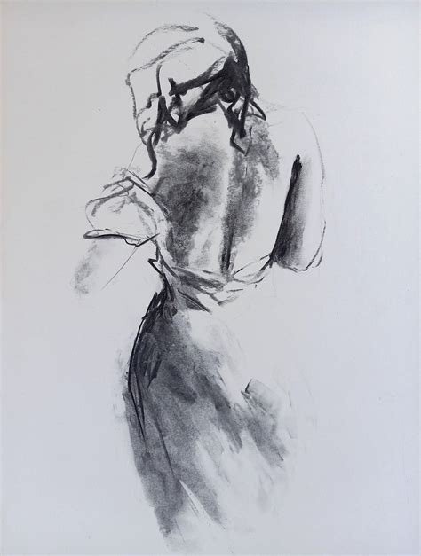 Mujer Arte Impresión Carboncillo Dibujo De Mujer Lápiz Arte Desnudo