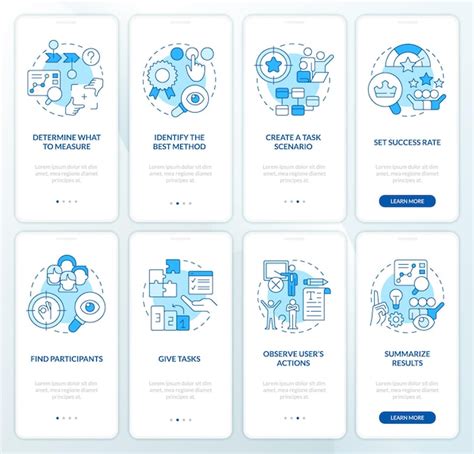 Premium Vector Usability Test Plan Blue Onboarding Mobile App Screen Set