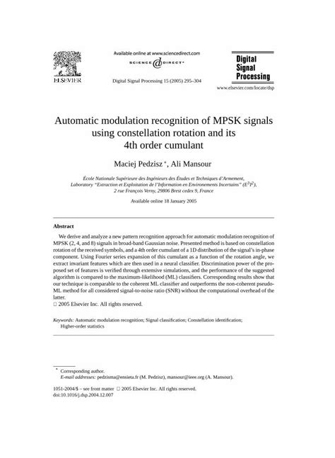 Pdf Automatic Modulation Recognition Of Mpsk Signals Using