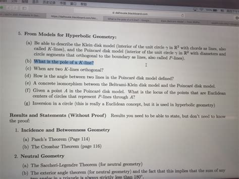 From Models For Hyperbolic Geometry Be Able To Chegg