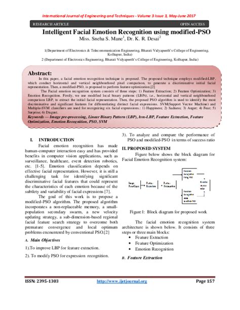 Pdf Intelligent Facial Emotion Recognition Using Modified Pso International Research Group
