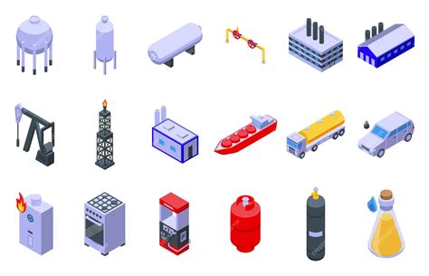 Premium Vector Gas Production Icons Set Isometric Vector Tank Pipeline