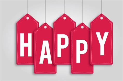 교수형 태그 디자인 서식 파일에 행복 텍스트 배경 프리미엄 벡터