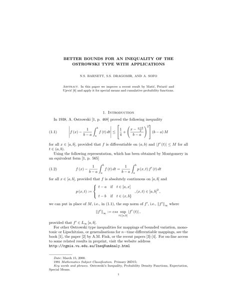 Pdf Better Bounds For An Inequality Of The Ostrowski Type With Applications