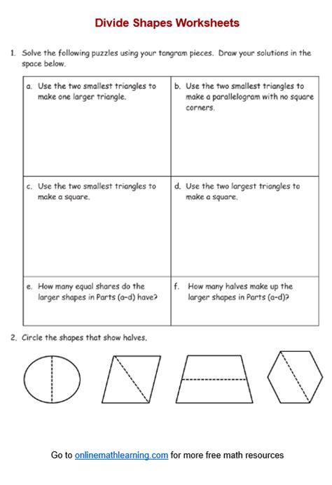 Divide Shape Equal Parts Worksheets Second Grade Printable