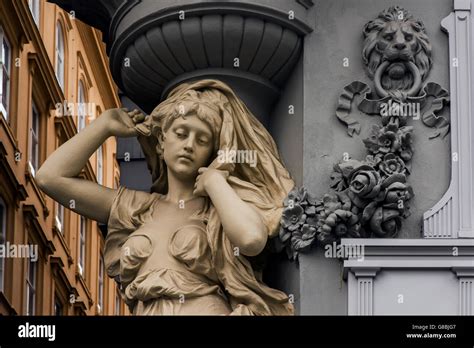 Caryatid Sculpted Female Figure Statue On The Facade Of A Building In Graben Street Vienna