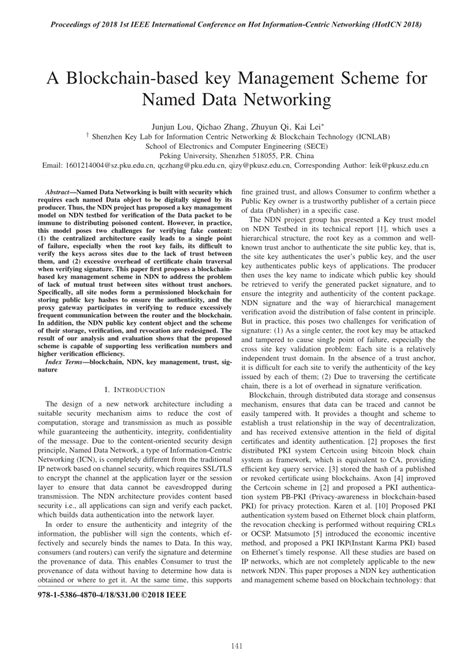 Pdf A Blockchain Based Key Management Scheme For Named Data Networking