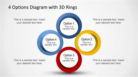 4 Options Diagram Template For Powerpoint With 3d Rings Slidemodel