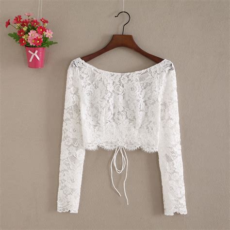 Boat Neck White Long Sleeve Off Shoulder Lace Blouse White Lace Crop Tops Wedding Shirt Plus