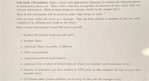 Solved Lab Task 10 Points Make A Struct With Appropriate