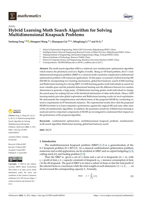 Pdf Hybrid Learning Moth Search Algorithm For Solving