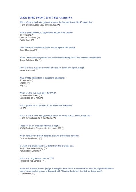 Oracle Sparc Servers 2017 Sales Assessment Oracle Sparc Servers 2017