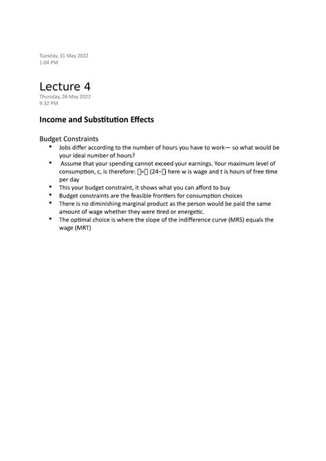 ECON Lecture And Notes Tuesday May PM Lecture Thursday May