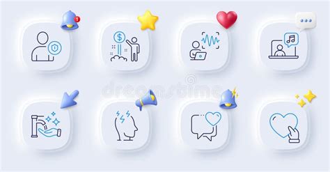 Income Money Heart And Voice Wave Line Icons For Web App Printing Vector Stock Vector