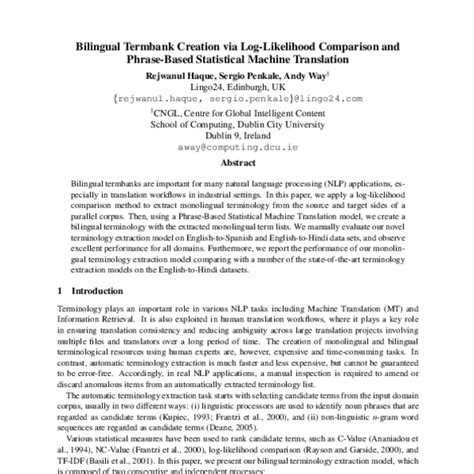 Bilingual Termbank Creation Via Log Likelihood Comparison And Phrase Based Statistical Machine