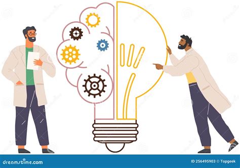 people create idea of new project planning startup male scientists standing near light bulb