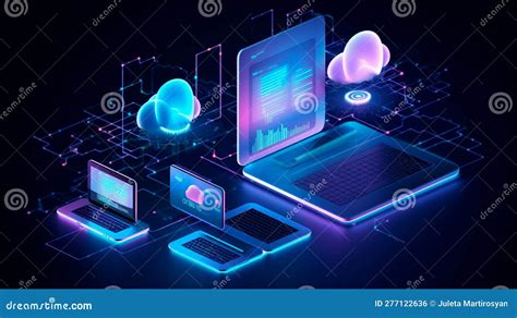 Cloud Technology Computing Devices Connected To Digital Storage In The Data Center Via The