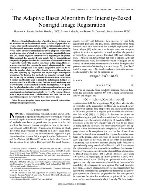 pdf the adaptive bases algorithm for intensity based non rigid registration
