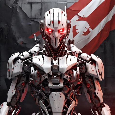 Premium Photo Robot Illustration Scary Face Red Eyes