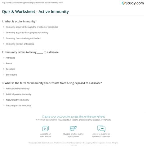 Quiz And Worksheet Active Immunity
