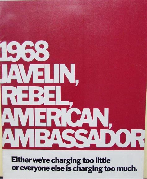 1968 Amc Javelin Rebel American Ambassador American Motors Sales Brochure Orig