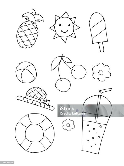 여행 레크리에이션 및 관광을 위한 여름 기념일 로고 아이콘 세트입니다 과일 딸기 음료 및 아이스크림 비치 액세서리 가방에 대한 스톡 벡터 아트 및 기타 이미지 Istock