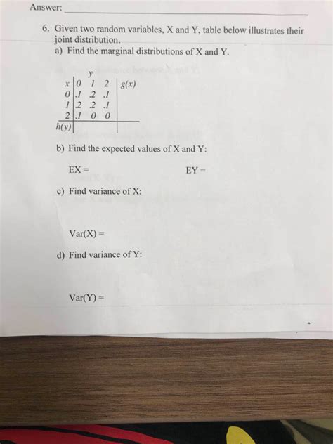 Solved Answer Given Two Random Variables X And Y Table Chegg Com