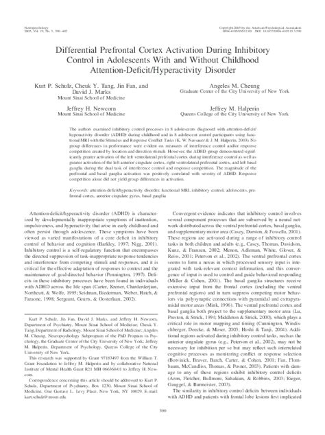 Pdf Differential Prefrontal Cortex Activation During Inhibitory