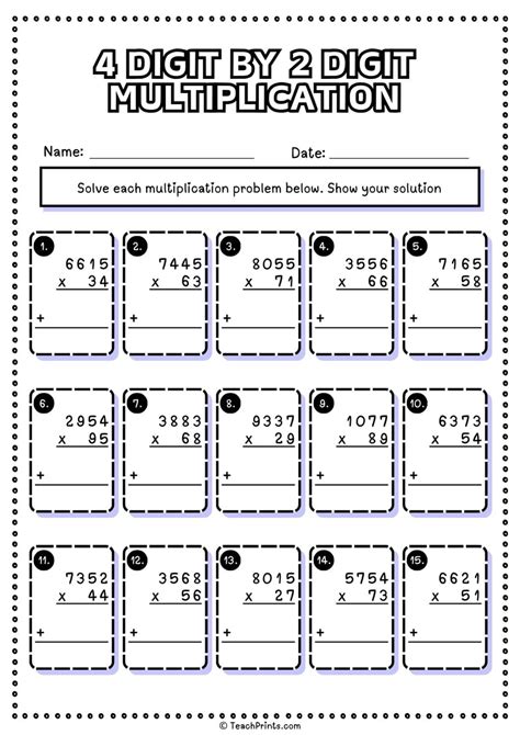 Free 4 Digit By 2 Digit Multiplication Worksheets Teach Prints