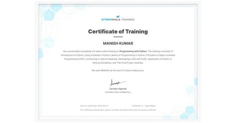 completed programming with python with internshala manish kumar