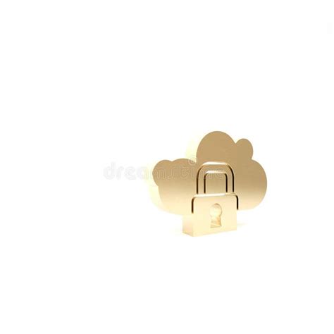Gold Cloud Computing Lock Icon Isolated On White Background Security