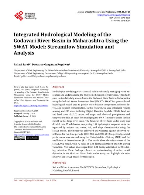 Pdf Integrated Hydrological Modeling Of The Godavari River Basin In Maharashtra Using The Swat