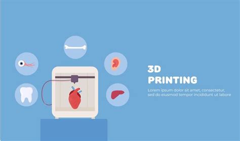 웹 배너 세트 3d 인쇄 바이오 프린팅 인공 장기 보철물 합성 간 팔 귀 눈 뼈 심장 벡터 일러스트 레이 션 프리미엄 벡터