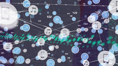 Animation Of Network Of Connections With Icons And Data Processing Over Shapes On White